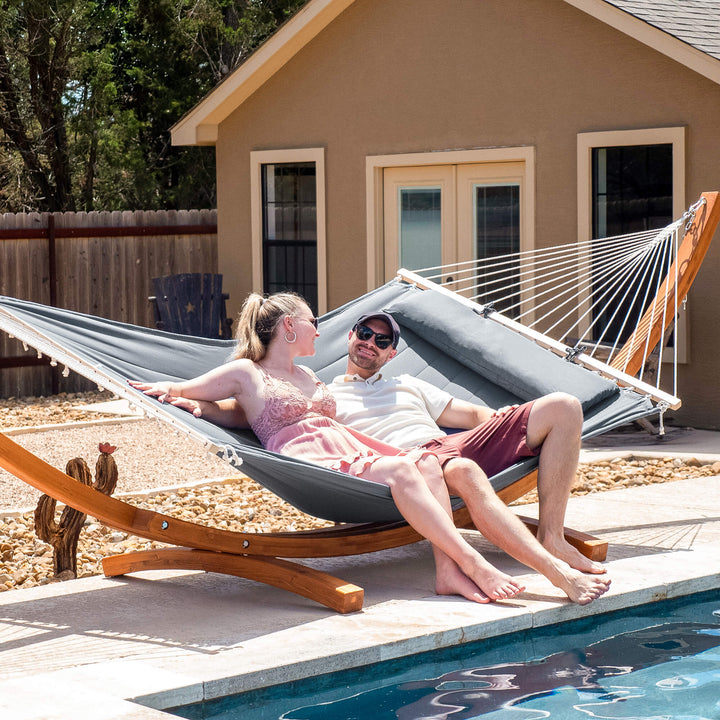 2 Person Large Quilted Hammock with Wooden Arc Stand | SUNCREAT ...